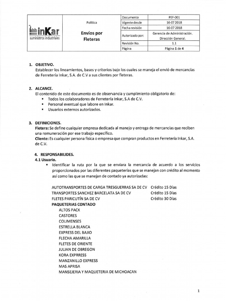 PO-Envios Por Fletera 0001 | PDF