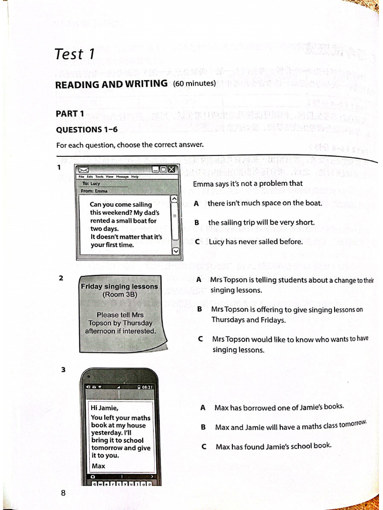 KET Reading and Writing Practice Test 1 | PDF