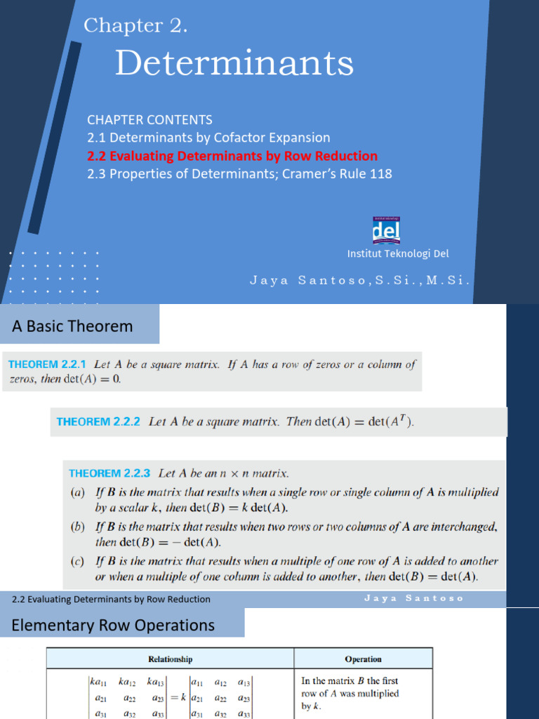 2.2 Evaluating Determinants by Row Reduction | PDF