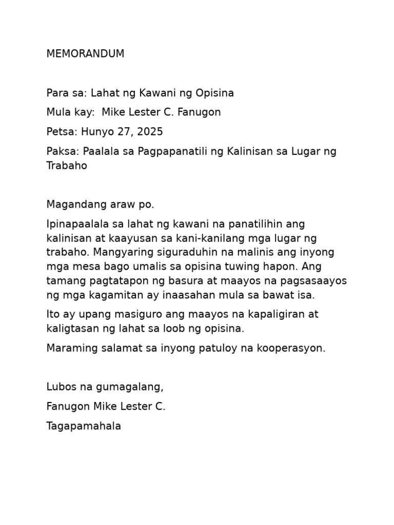 Memorandum Lester | PDF