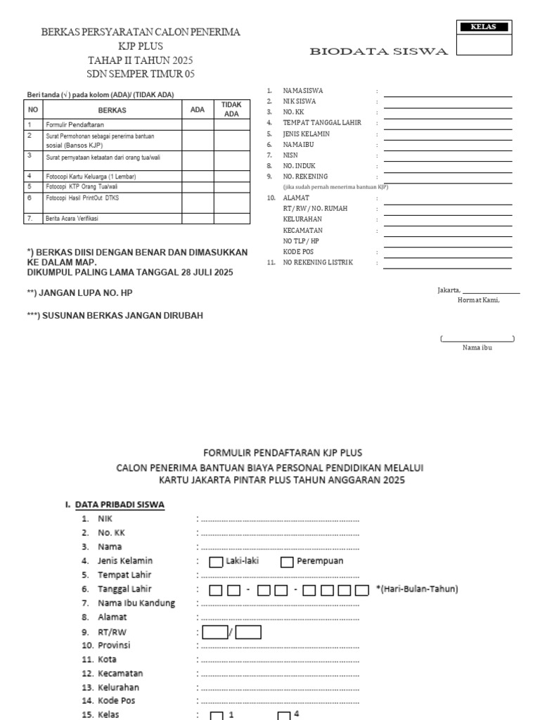 Berkas KJP SDN Semper Timur 05 2025 Tahap II | PDF