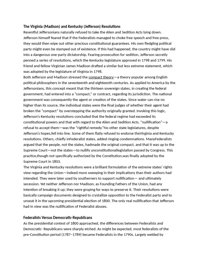 Unit 3 HW 5 Compact Theory | PDF | Federalist Party | Thomas Jefferson