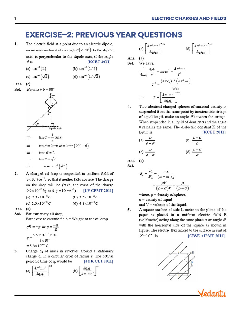 Electric Charges and Fields Ex-2 | PDF | Electric Field | Force