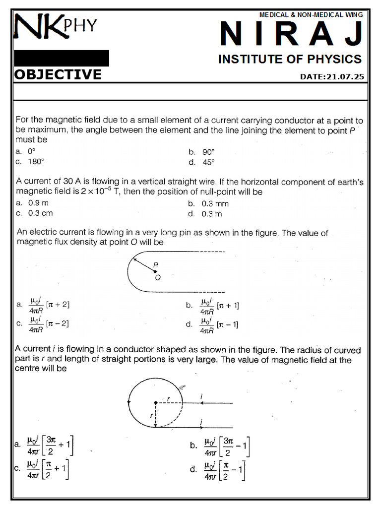 Magnetic Effects Class Test Questions | PDF | Magnetic Field | Electron