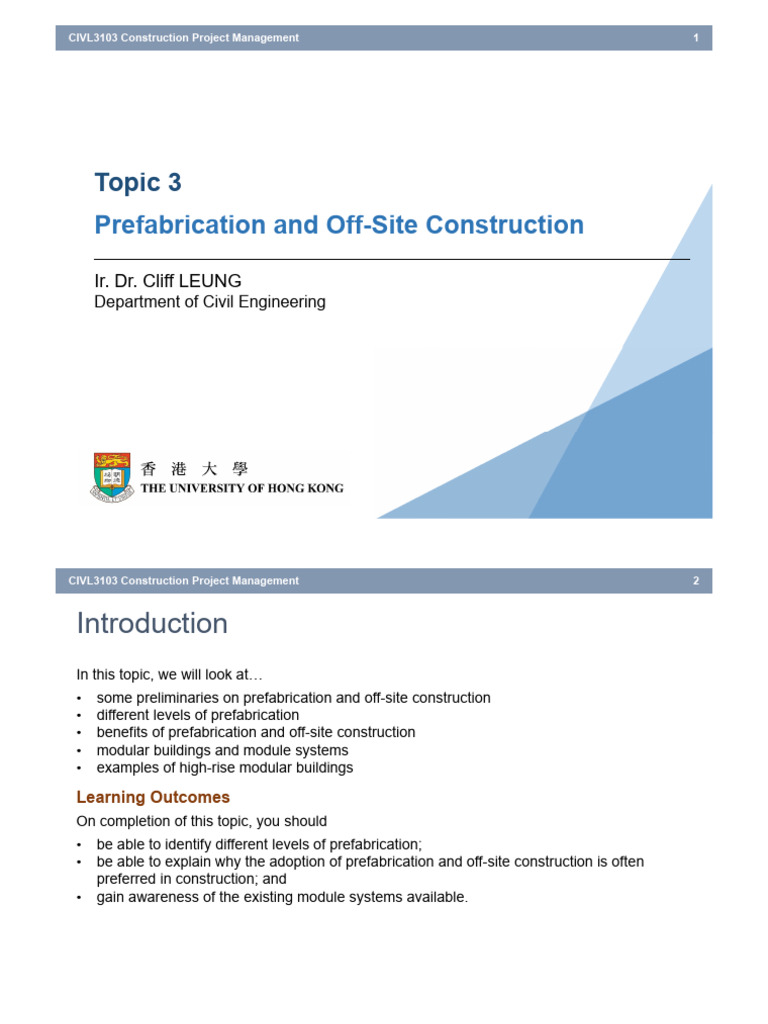 Topic 3 Prefabrication & Off-Site Construction | PDF | Precast Concrete ...