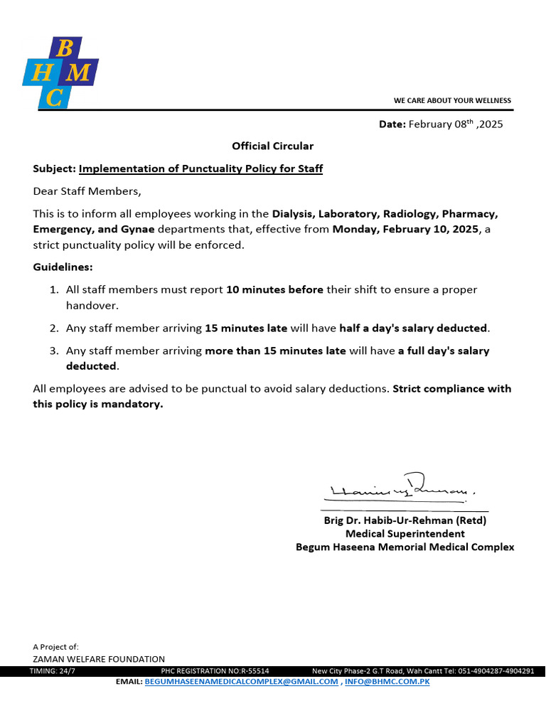 Implementation of Punctuality Policy For Staff | PDF