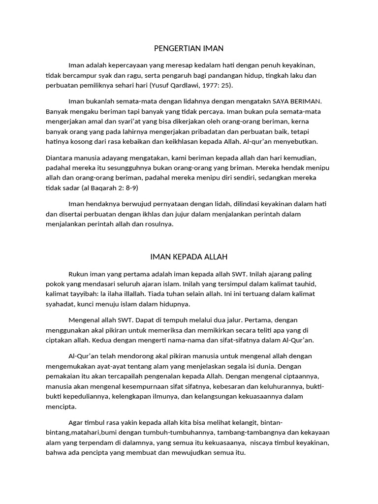 PENGERTIAN IMAN Makalah | PDF