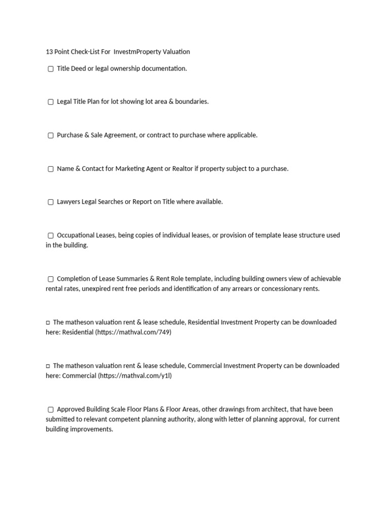 13 Point Checklist of Asset Valuation | PDF