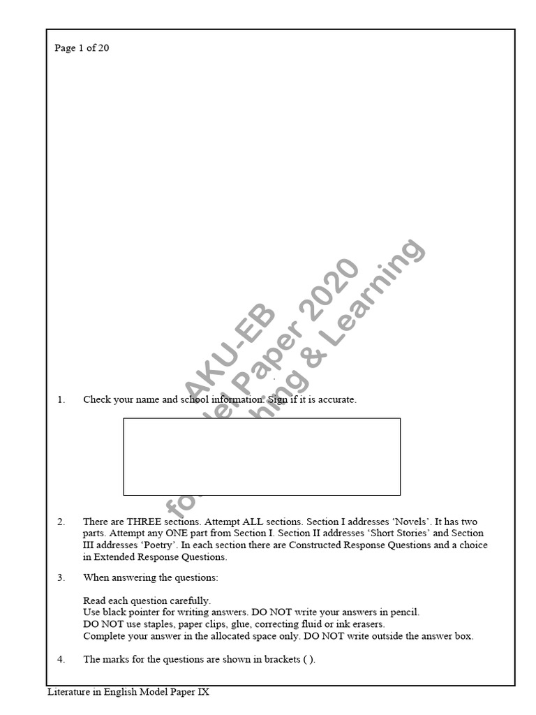 AKU-EB Class IX English Model Paper | PDF