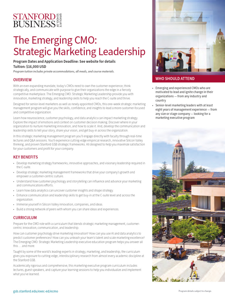 Stanford GSB Ee Brochure Ecmo | PDF | Marketing Strategy | Leadership