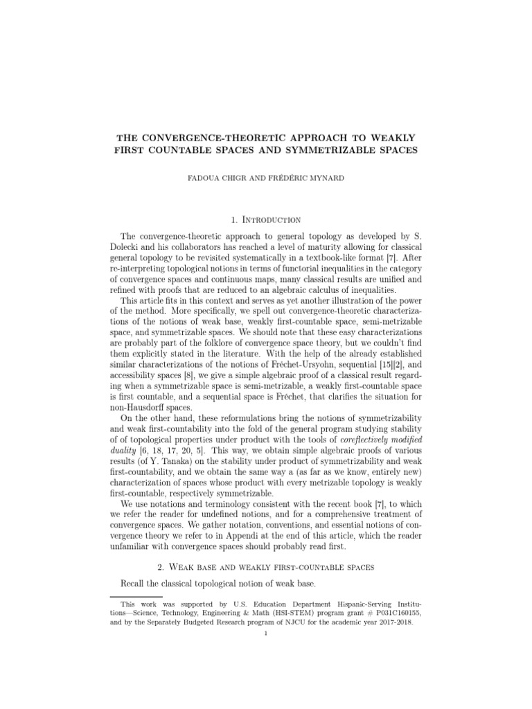The Convergence Theoretic Approach To We | PDF | Compact Space ...