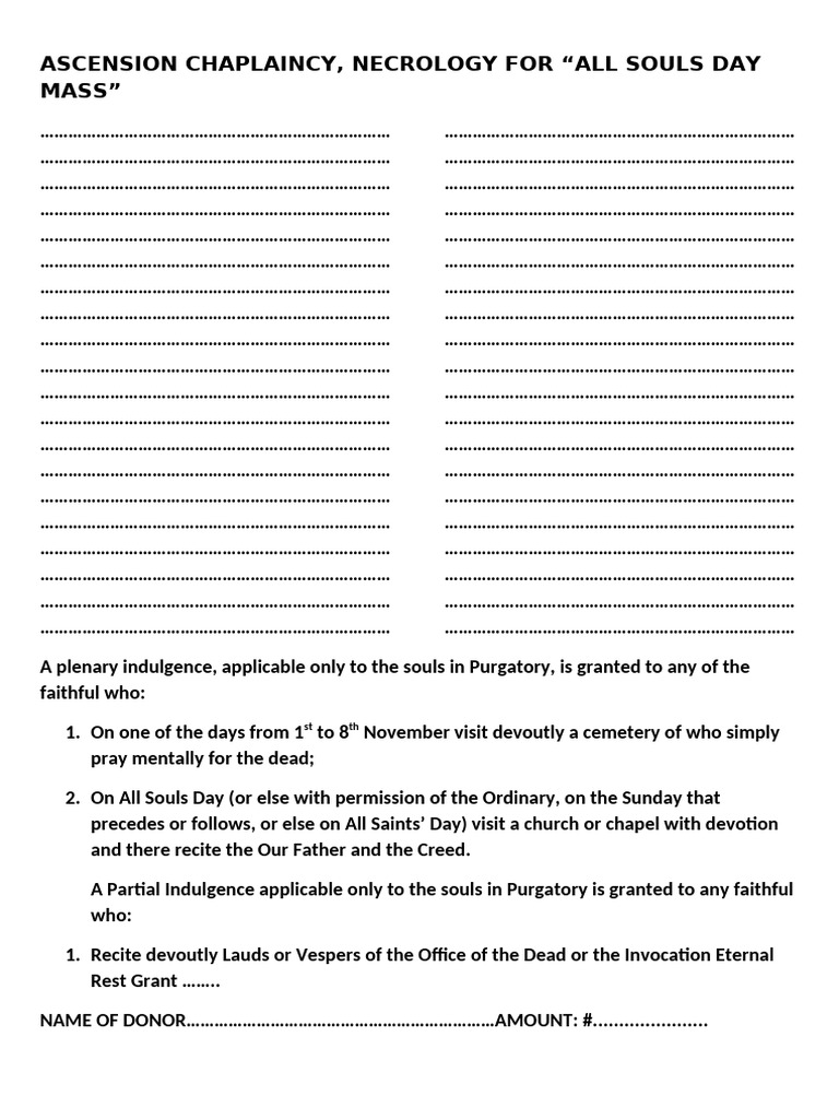Necrology For All Souls Day Mass - 101358 | PDF