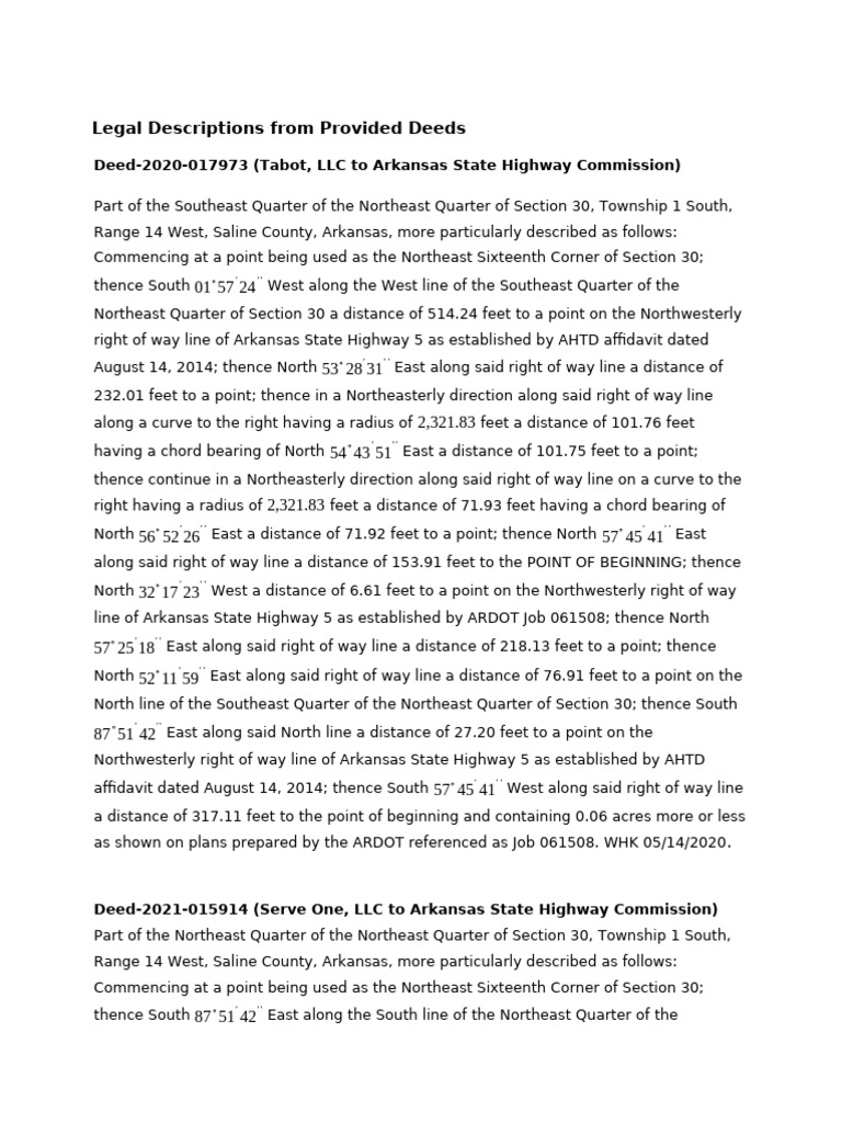 Legal Descriptions of Arkansas Deeds | PDF | Road Infrastructure | Road ...
