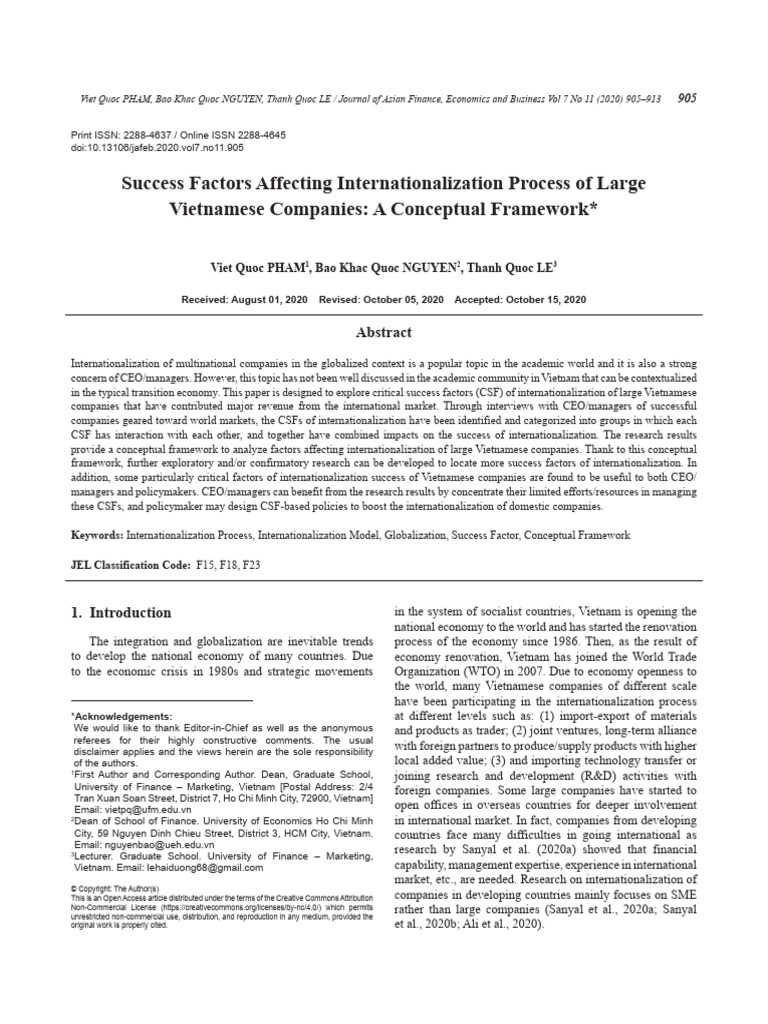 Success Factors Affecting Internationalization Process of Large Vietnamese Companies - A ...