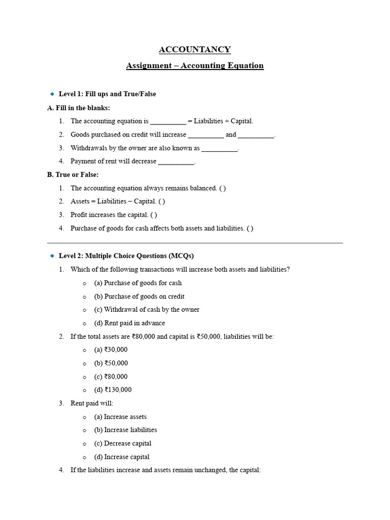 Accounting Equation Assignment Guide | PDF | Liability (Financial ...
