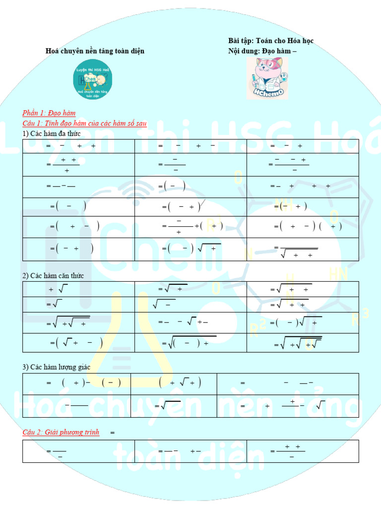 Hchemo Toan Cho Hoa Hoc p1 Dao Ham Vi Phan de | PDF