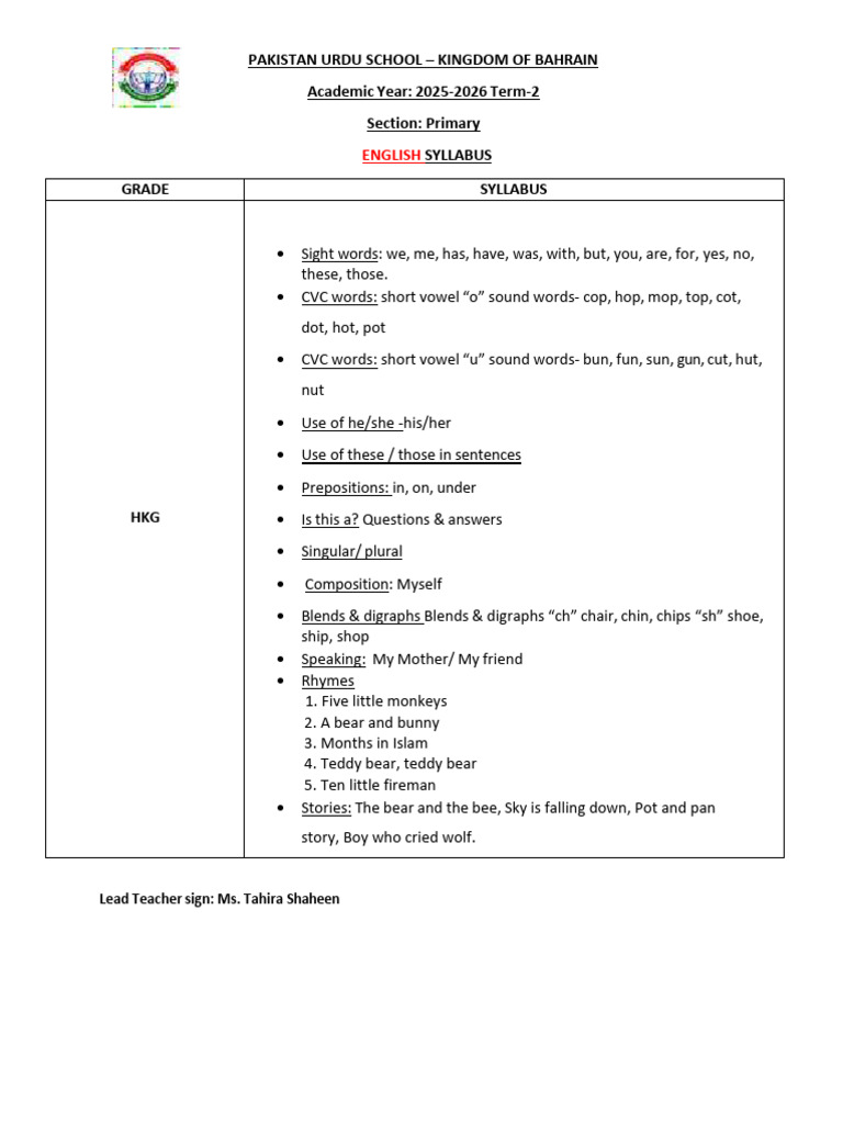 English Term-2 Syllabus | PDF