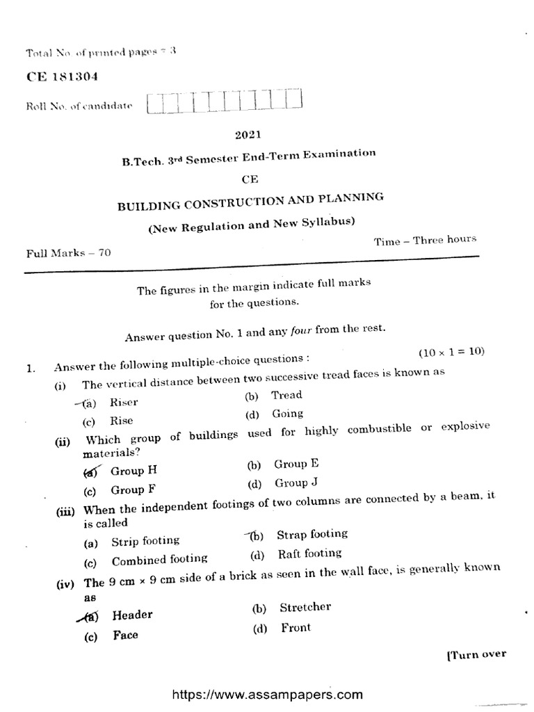 Btech 3 Sem Ce Building Construction and Planning Ce 181304 2021 | PDF