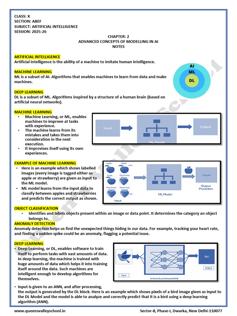 Class X - Unit 2 - Advanced Concepts of Modelling in Ai | PDF | Machine ...
