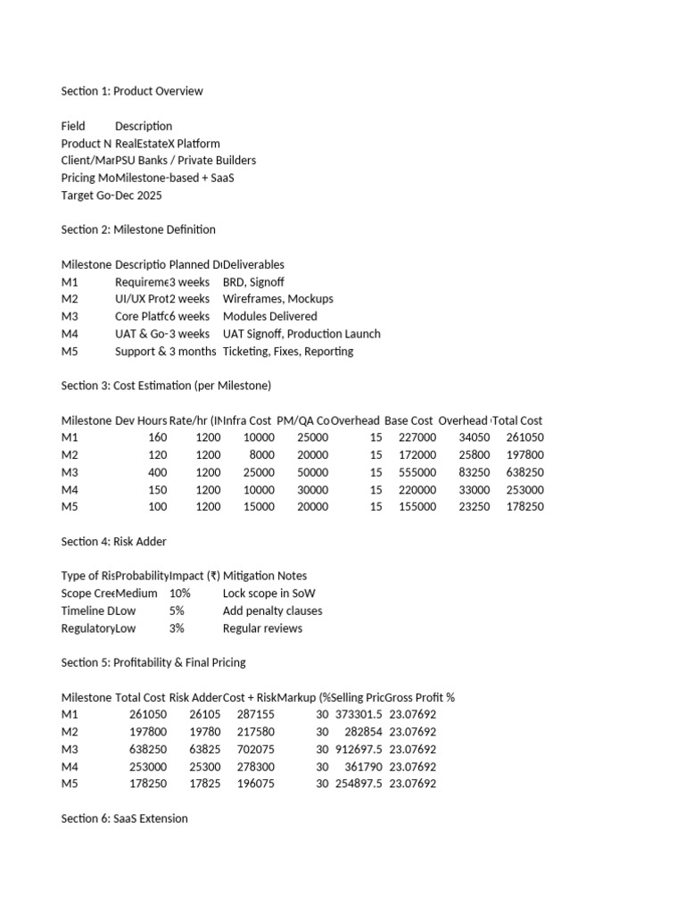 RealEstate Pricing Input Template | PDF