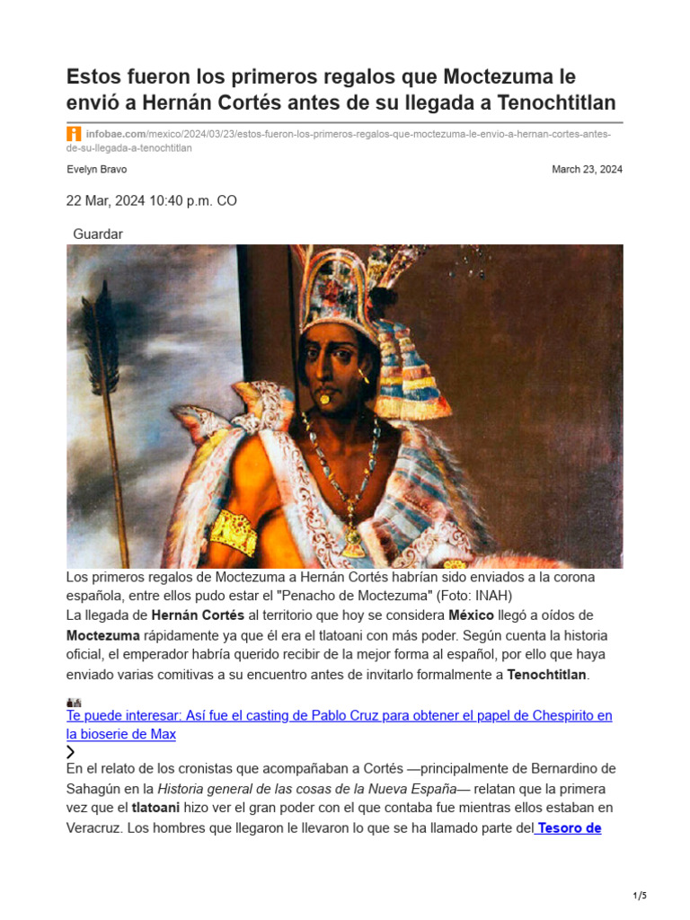 Regalos de Moctezuma a Cortés en Tenochtitlan | PDF | Hernán Cortés ...