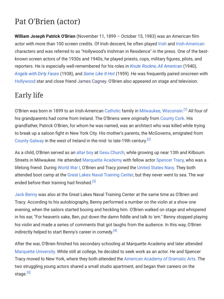 Pat O'Brien (Actor) - Wikipedia | PDF