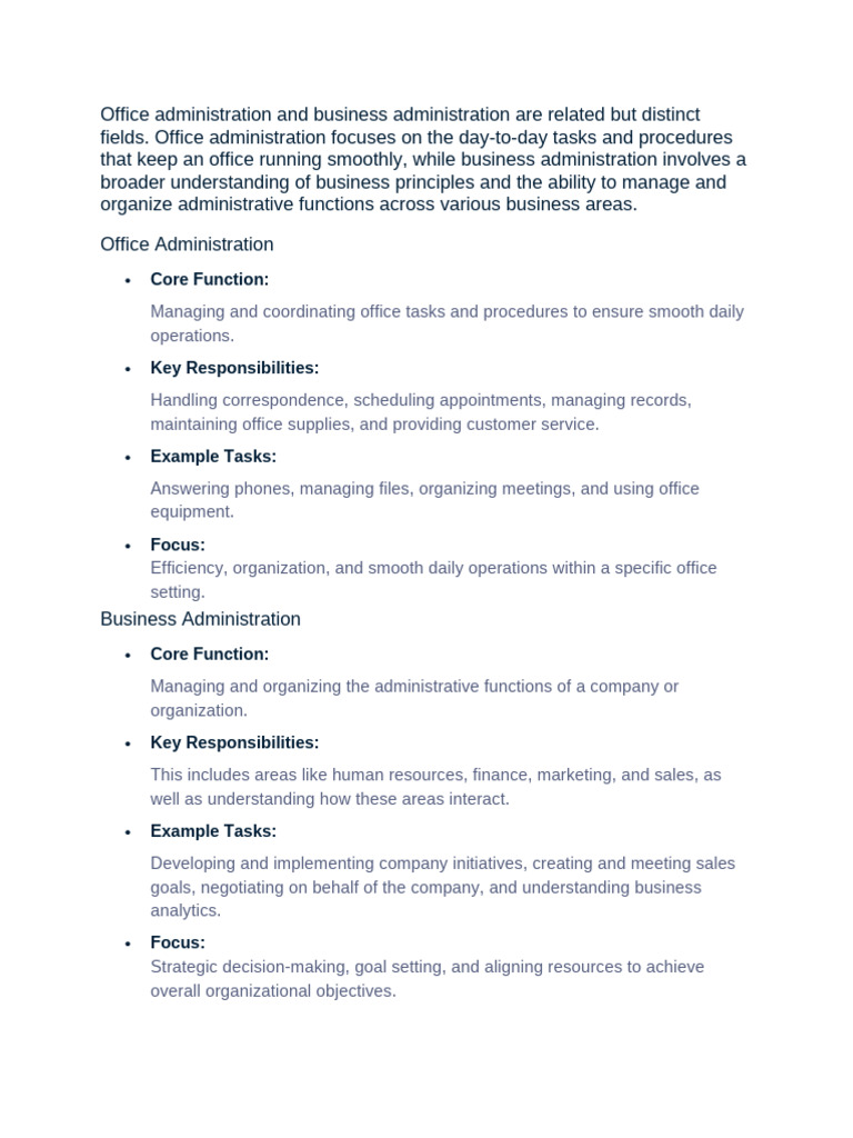 Office vs Business Administration Explained | PDF