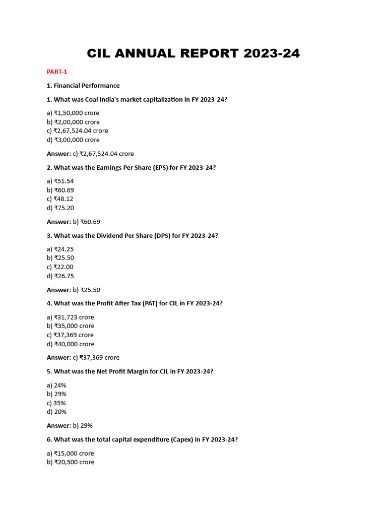 Questions Cil Annual Report 2023-24 | PDF