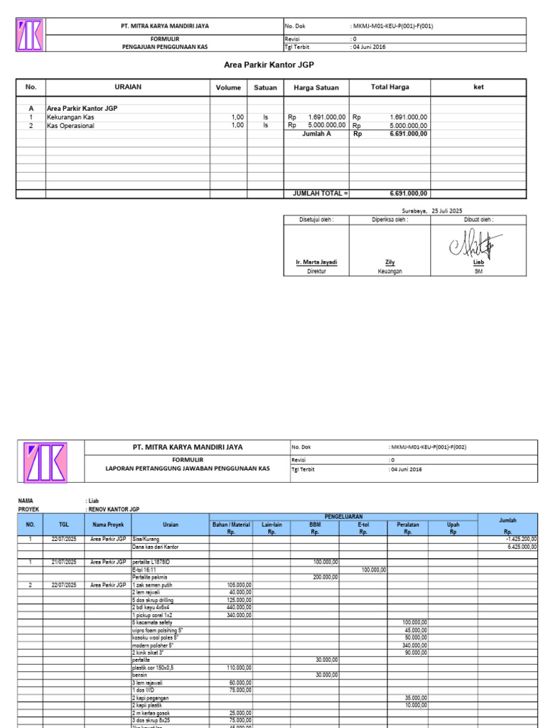 Pengajuan, Laporan Kas Juli 25 2025 | PDF