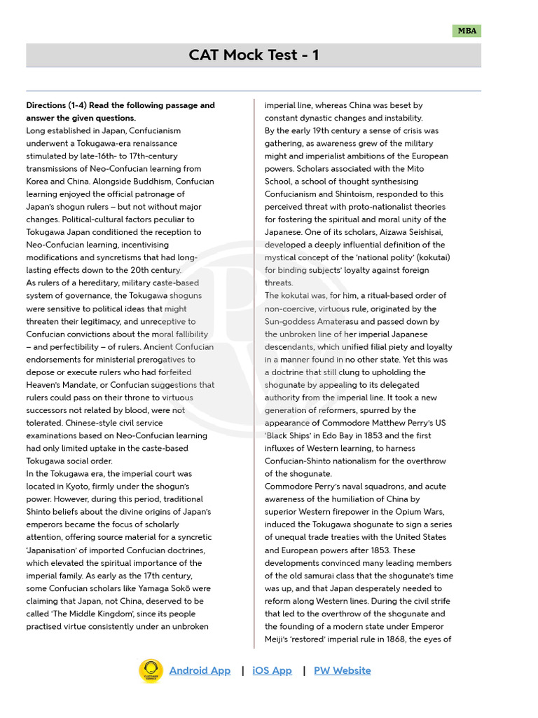 CAT Mock Test - 1 | PDF | Confucianism | Shogun
