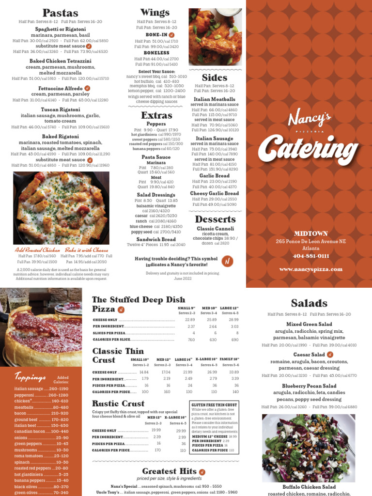 Nancy's Catering Menu Overview | PDF | Pizza | Salad
