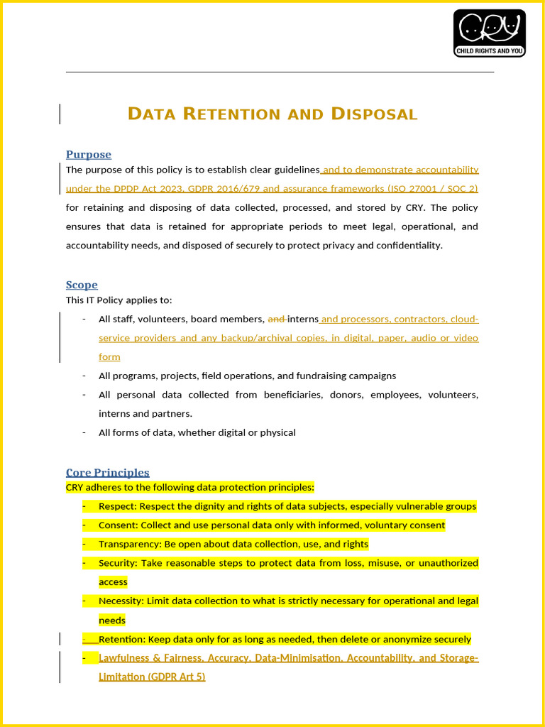 Data Retention and Disposal Policy | PDF | Information Privacy ...