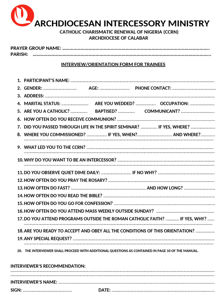 Aim Interview Form For Trainees | PDF | Christian Worship And Liturgy ...
