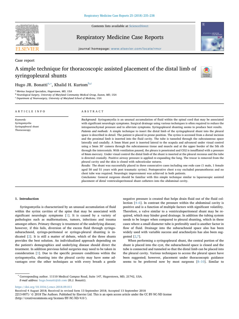 Syringopleural Shunt Technique | PDF | Clinical Medicine | Medical ...