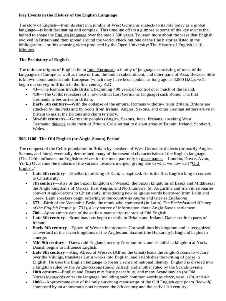 Key Events in The History of The English Language | PDF | Anglo Saxons | Wessex