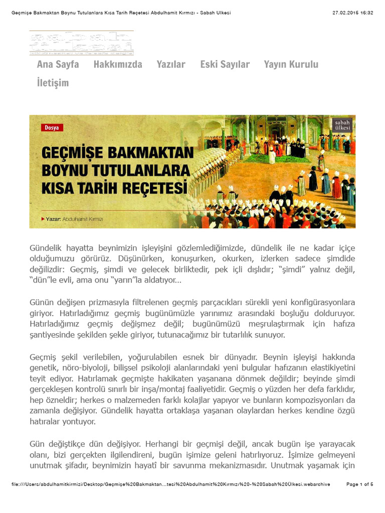 Gecmise Bakmaktan Boynu Tutulanlara Kisa | PDF