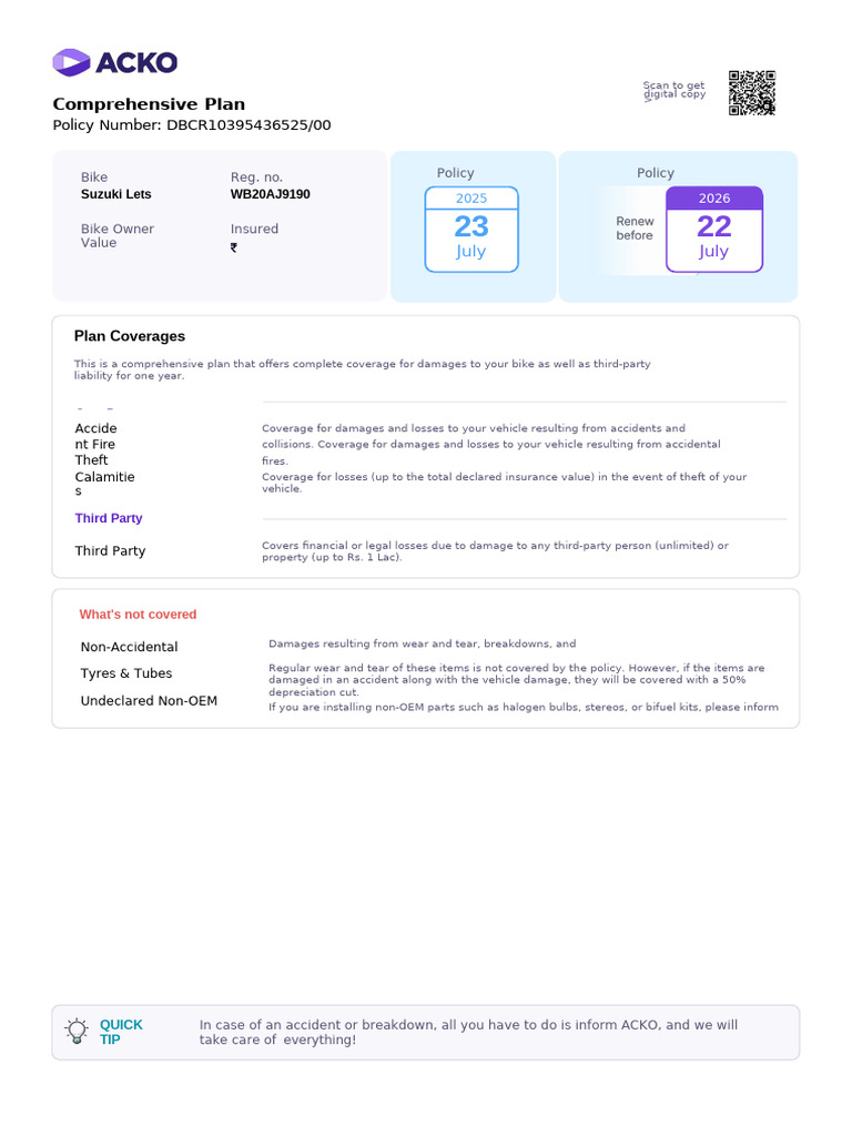 Acko 20250723 | PDF | Insurance | Motorcycle