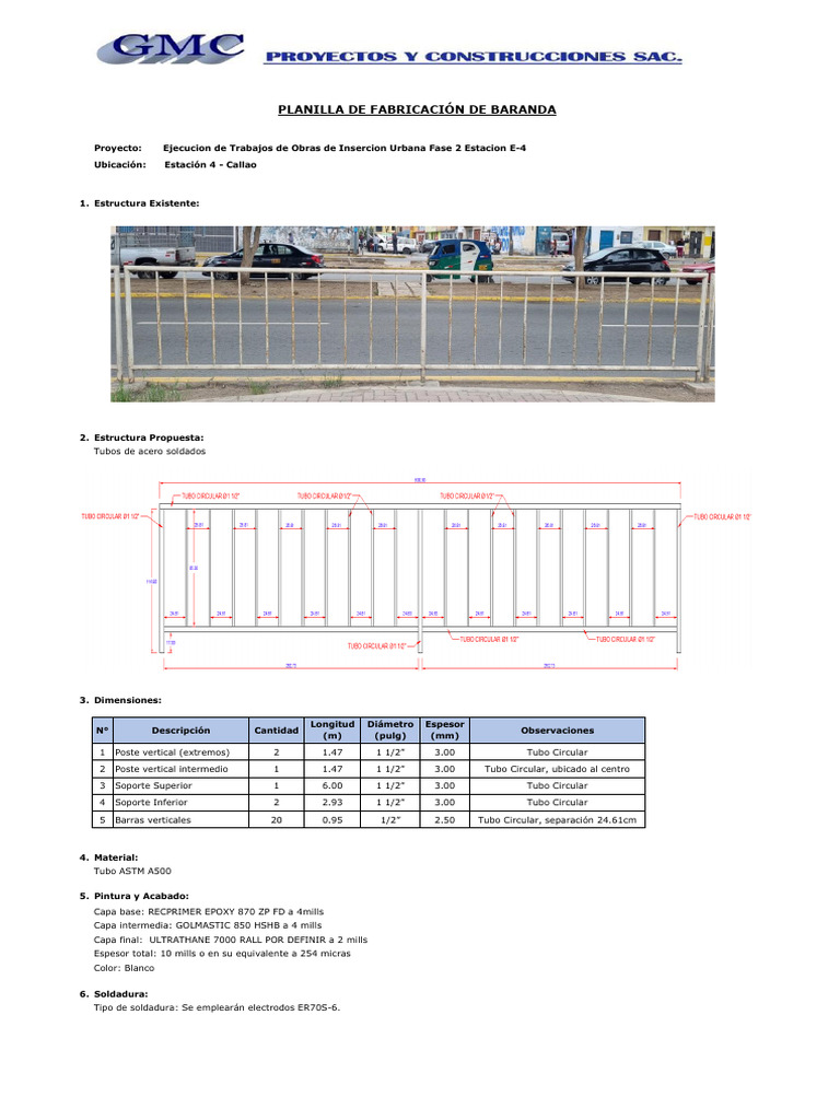 Planilla de Fabricacion de Baranda Metalica - Estacion 4 | PDF