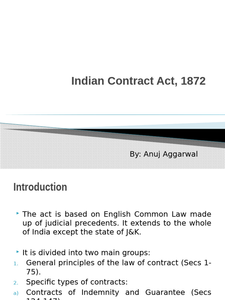 Overview of Indian Contract Act 1872 | PDF | Consideration | Common Law