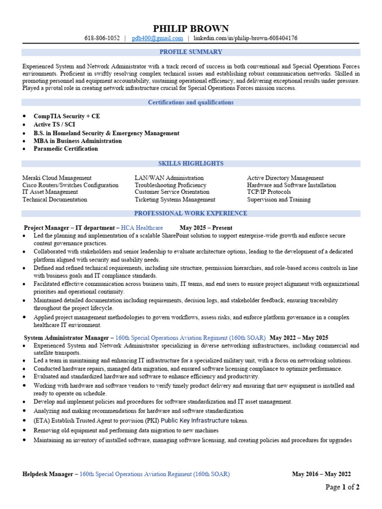 Philip Brown. Resume | PDF | Computer Network | Emergency Medical Technician