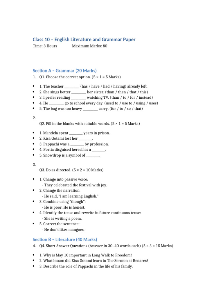English Literature and Grammar Paper | PDF | The Merchant Of Venice