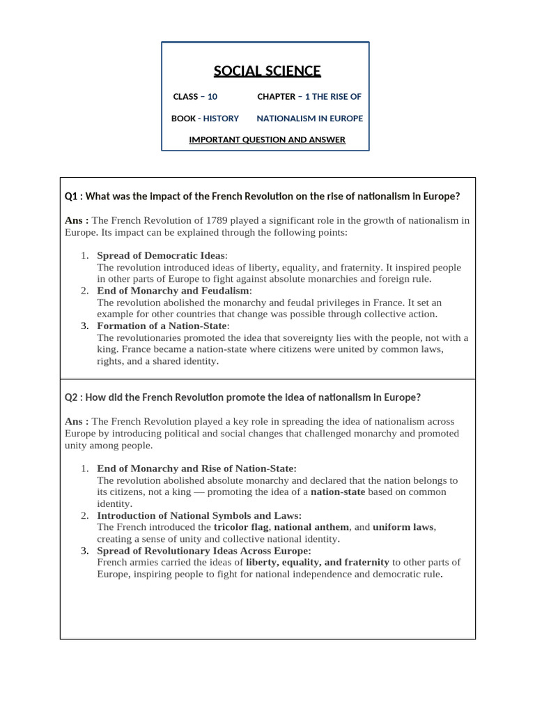 Social Science Class 10 History CH 1 | PDF | Nationalism | French ...
