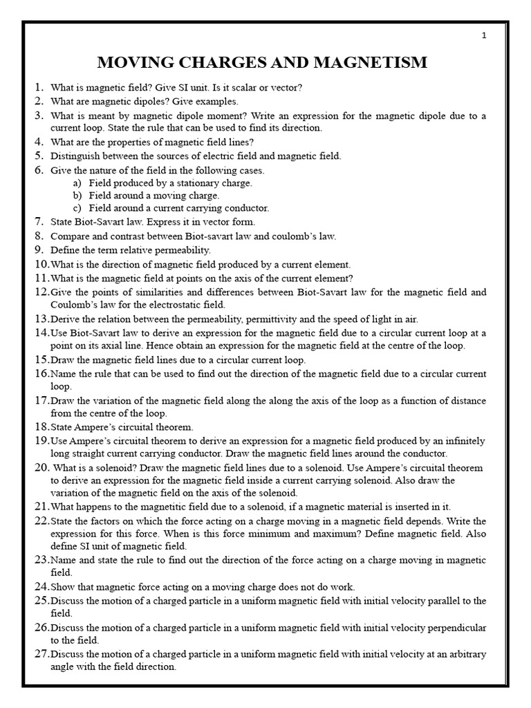 Magnetic Effects of Electric Current, Magnetism and Matter QP | PDF ...