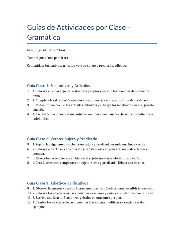 Guías de Gramática para 5° y 6° Básico | PDF