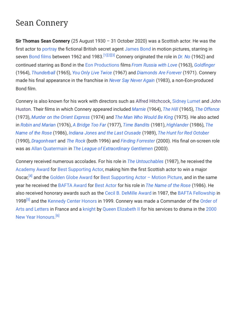 Sean Connery: Iconic Bond Actor | PDF