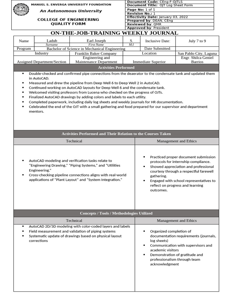 OJT Weekly Journal 6 | PDF | Communication