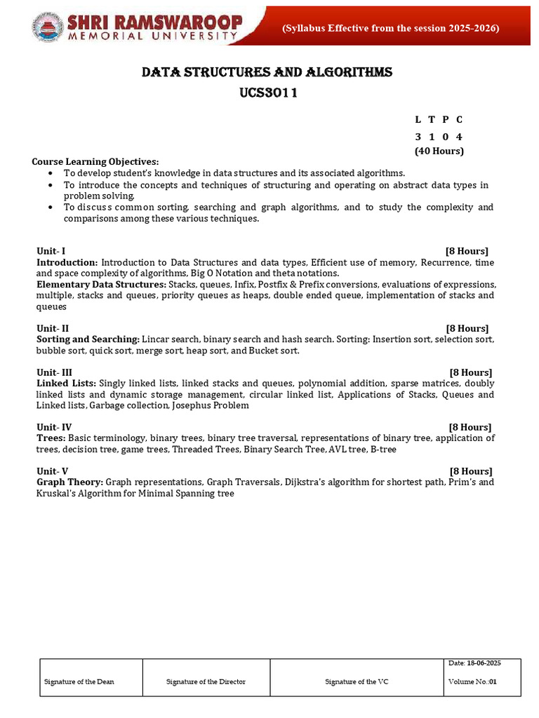 New DSA Syllabus (2025-26) | PDF | Applied Mathematics | Computer Programming