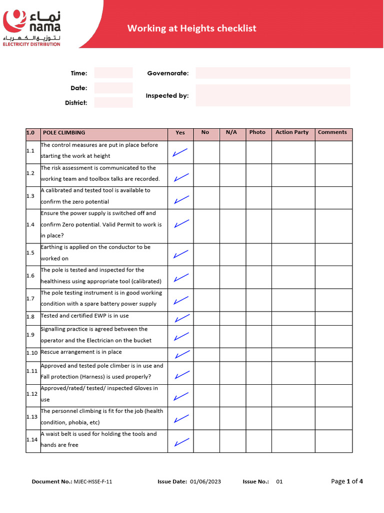 Working at Heights Checklist | PDF | Scaffolding | Ladder