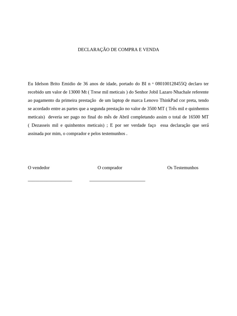 Declaracao de Compra e Venda | PDF