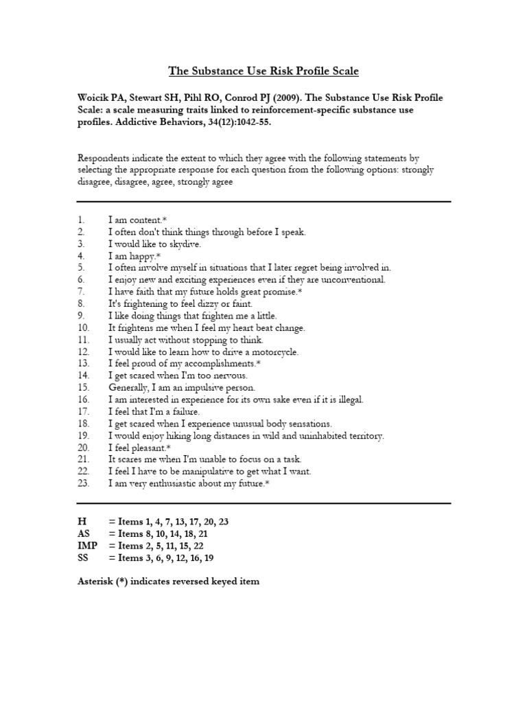 SURPS Preventure Scoring | PDF